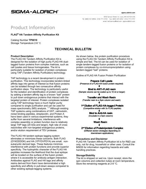 FLAG HA Tandem Affinity Purification Kit (TP0010 ... - Sigma-Aldrich