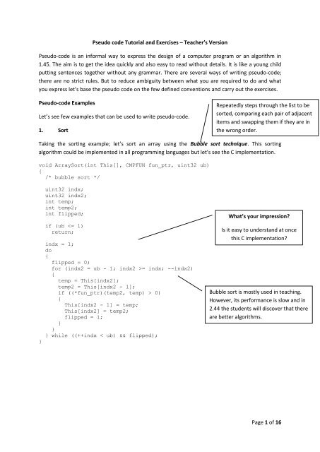 Page 1 of 16 Pseudo code Tutorial and Exercises – Teacher's ...