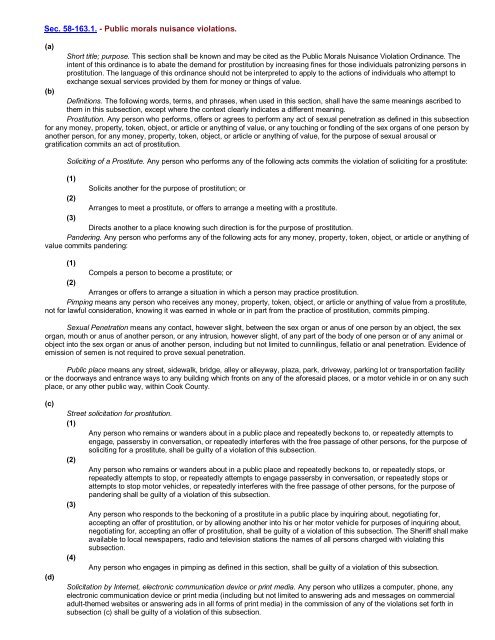 Cook County Public Morals Nuisance Ordinance