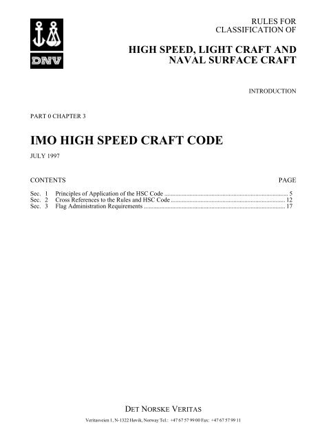 IMO HIGH SPEED CRAFT CODE - DNV Exchange