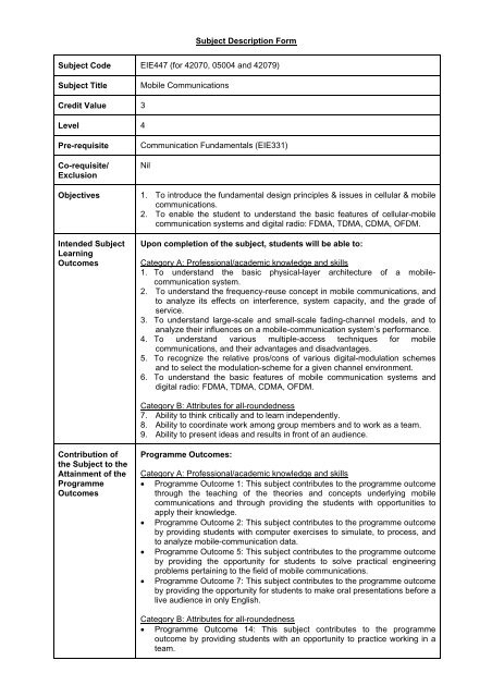 Subject Description Form Subject Code EIE447 (for 42070, 05004 ...
