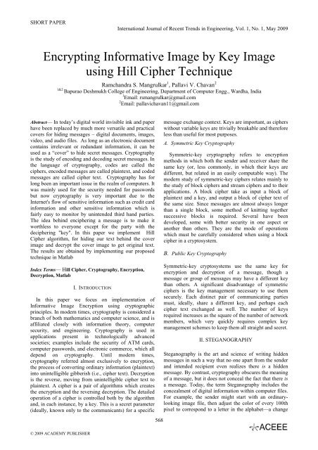 Encrypting Informative Image by Key Image using Hill Cipher ...