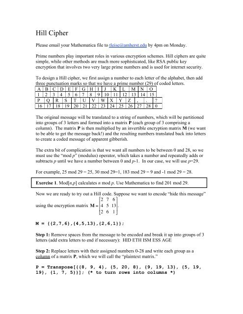 Hill Cipher Worksheet 
