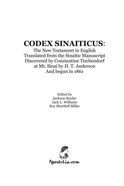 CODEX SINAITICUS: - Snyder Bible