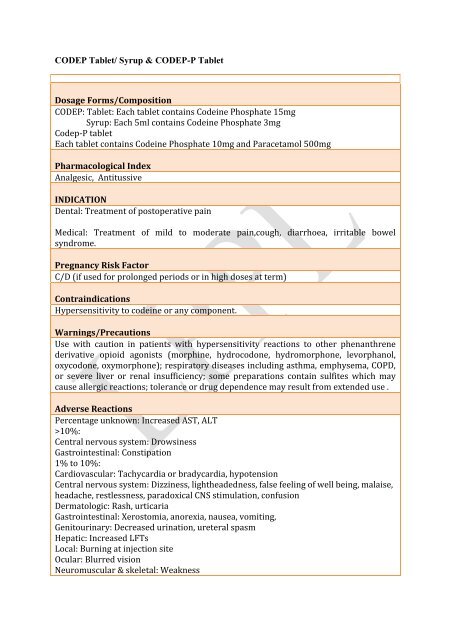 CODEP Tablet/ Syrup & CODEP-P Tablet Dosage Forms ...