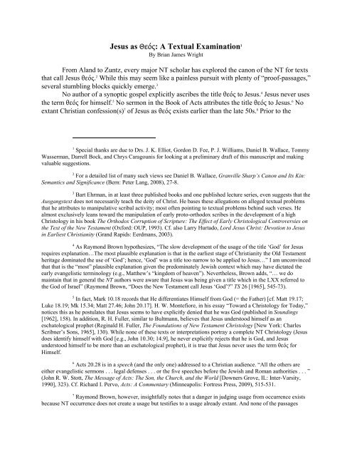 Jesus as Θεός: A Textual Examination1 - Biblical Studies Foundation
