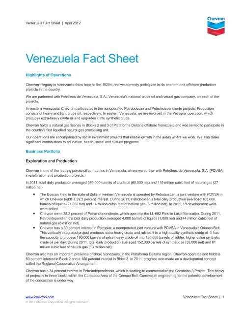 Venezuela Fact Sheet - Chevron
