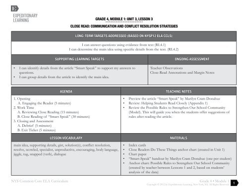Grade 4, module 1: unit 3, lesson 3 - EngageNY