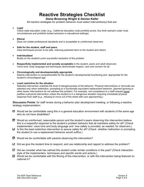 Reactive Strategies Checklist - PENT