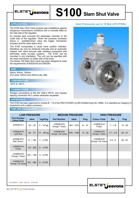 S100 Slam Shut Valve - Elster-Instromet