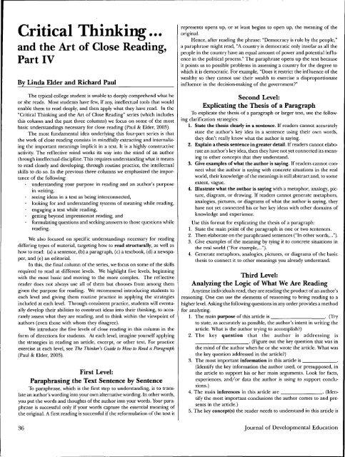 Critical Thinking and the Art of Close Reading - Kaplan University ...