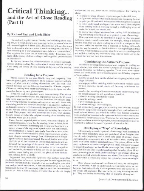 Critical Thinking . . . and the Art of Close Reading (Part I). - Kaplan ...