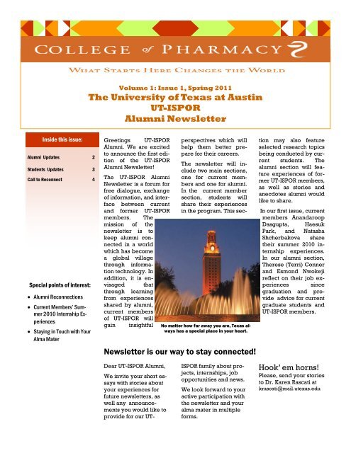 Welcome to the Newsletter! - The University of Texas at Austin