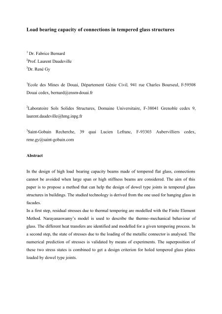 Load bearing capacity of connections in tempered glass structures