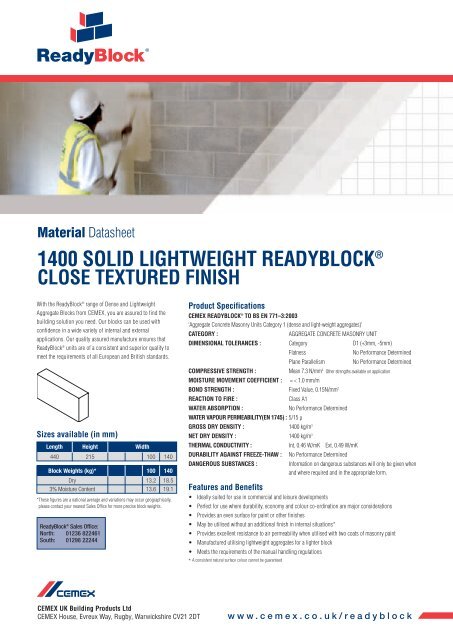 1400 SOLID LIGHTWEIGHT READYBLOCK® - Cemex UK