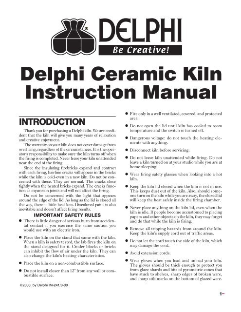 Delphi Ceramic Kiln Instruction Manual - Paragon Kilns