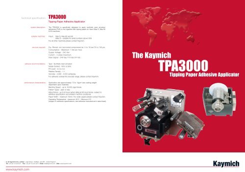 TPA3000-Tipping Paper Adhesive Applicator Brochure - Kaymich