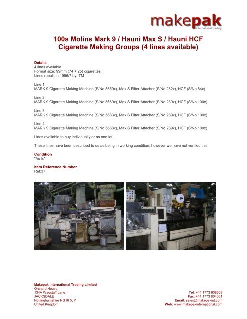 100s Molins Mark 9 / Hauni Max S / Hauni HCF Cigarette Making ...