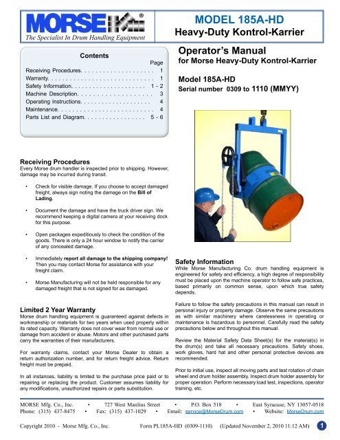 MODEL 185A-HD - Morse Drum Handling Equipment