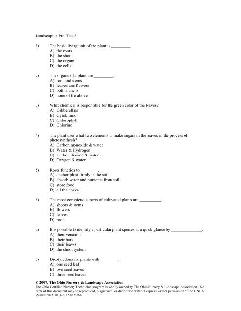 Landscaping Pre-Test 2 - The Ohio Nursery & Landscape Association