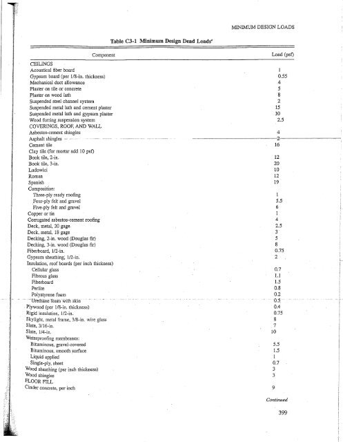 Table C3-1 Minimum Design Dead Loads"