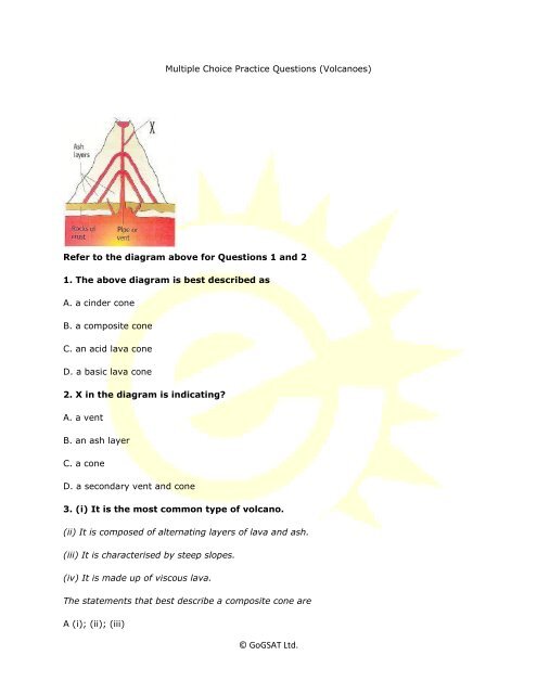 Multiple Choice Practice Questions (Volcanoes) - GoGSAT