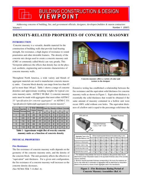 Lightweight CMU - Density Related Properties of Concrete Masonry