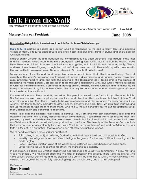 Talk From the Walk - Louisville Emmaus Community