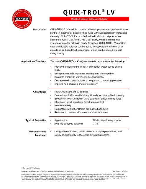 QUIK-TROL® LV - Baroid IDP