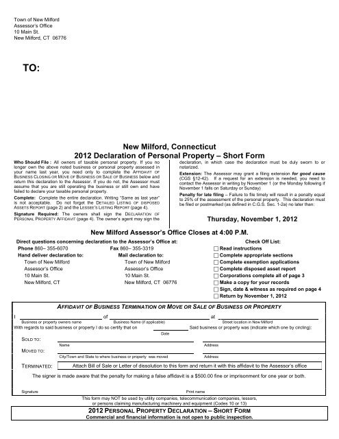 Personal Property – Short Form - New Milford, CT