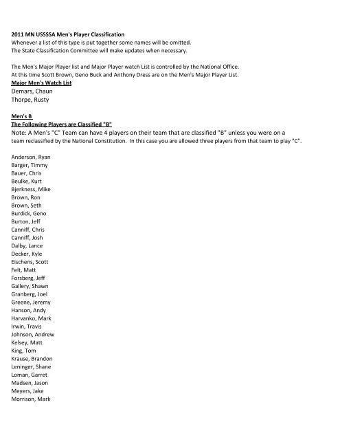Copy of 2011 MN USSSA Player Classification.xlsx