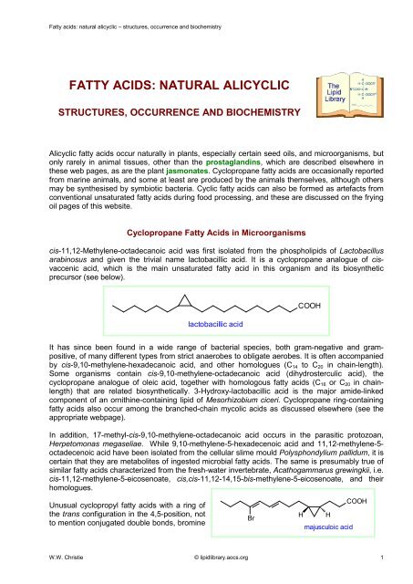 Fatty acids: natural alicyclic – structures, occurrence - Lipid Library