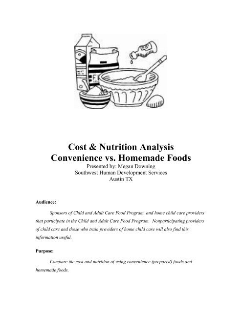 Cost & Nutrition Analysis Convenience vs. Homemade Foods