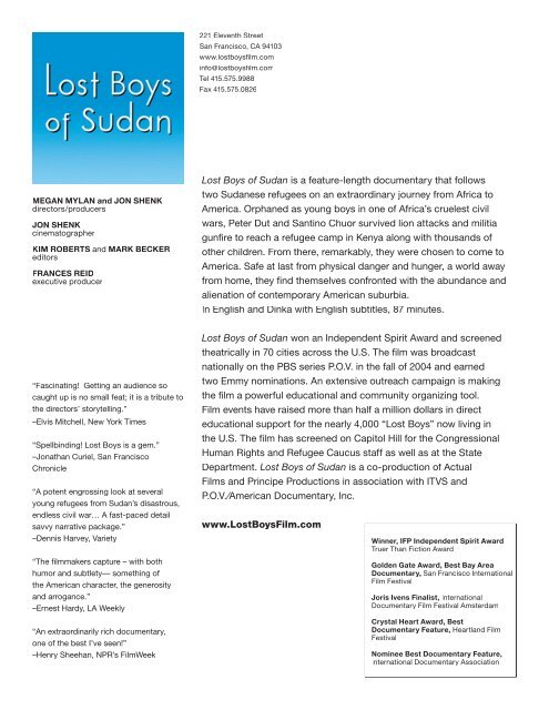 Download Press Kit - Lost Boys of Sudan