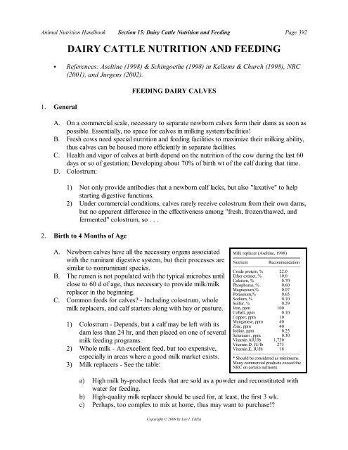 DAIRY CATTLE NUTRITION AND FEEDING