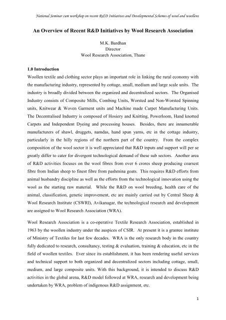 An Overview of Recent R&D Initiatives by Wool Research Association