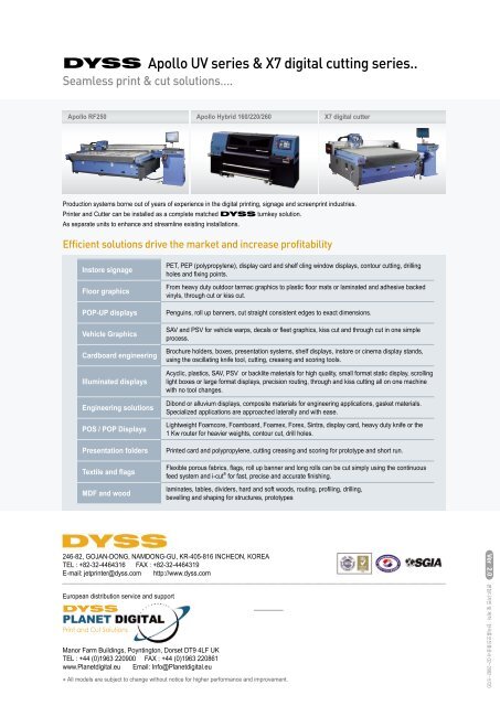 DYSS Apollo UV series & X7 digital cutting series..