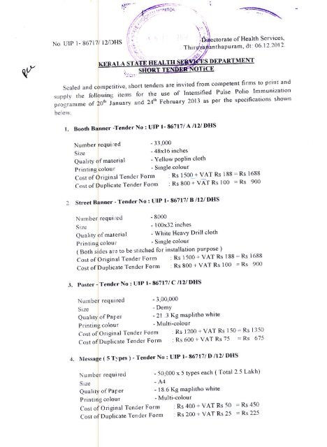 Short Tender to print and supply of items