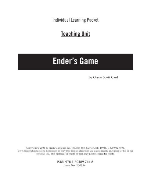 Ender's Game - Teaching Unit: Sample Pages - Prestwick House