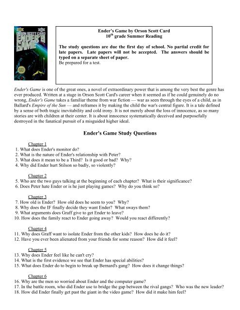Ender's Game Study Questions