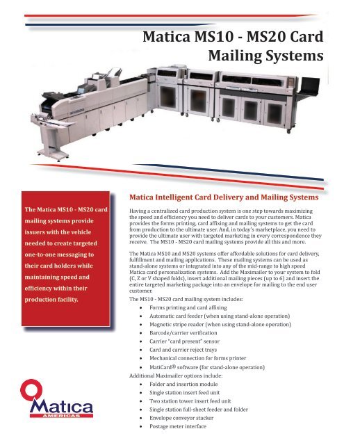 Matica MS10 - MS20 Card Mailing Systems - AllID.com