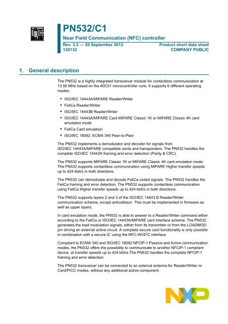 PN532/C1 Near Field Communication (NFC) controller - NXP ...