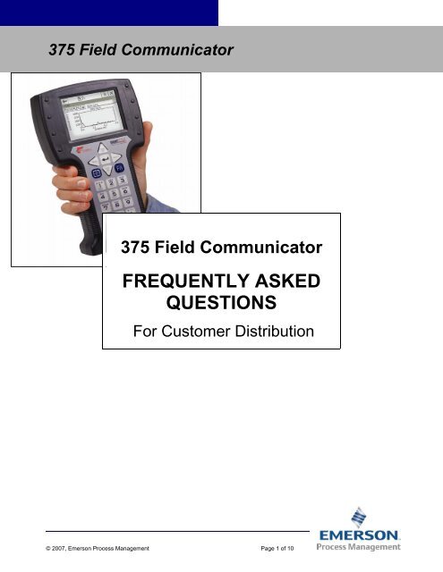 375 Field Communicator FAQs - Emerson Process Management