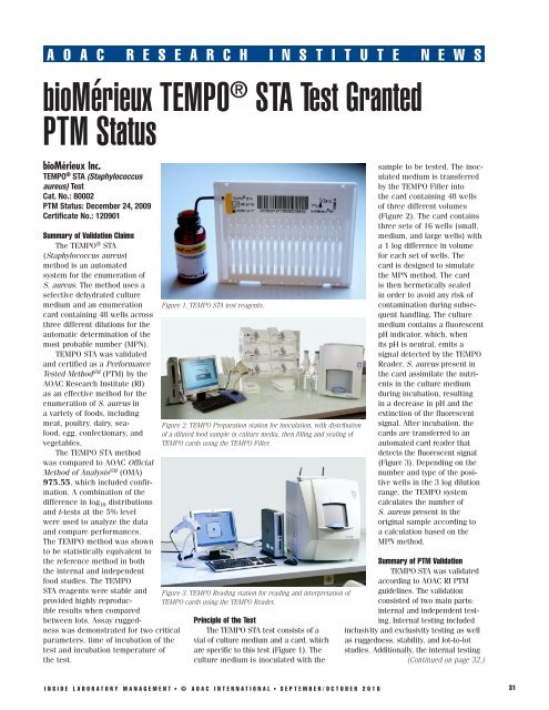 TEMPO STA AOAC ILM article, Sept/Oct 2010 - bioMerieux