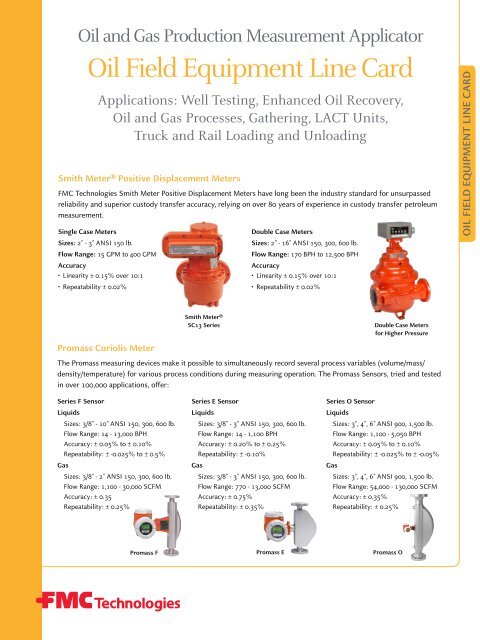 Oil Field Equipment Line Card - Measurement Solutions