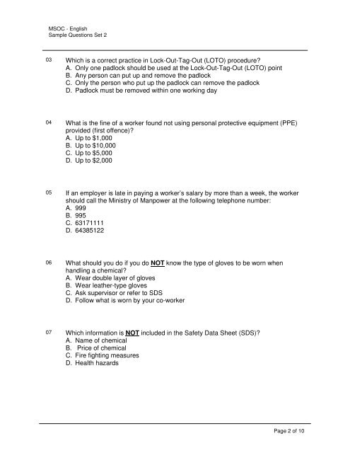 MSOC - English Sample Que