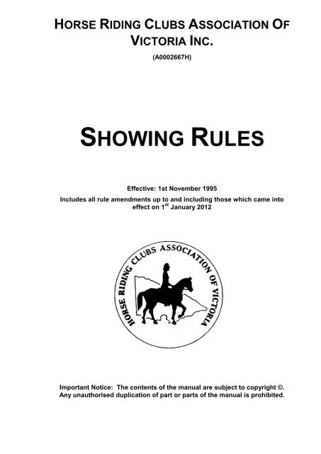 Rules for Showing Events - Horse Riding Club Association of Victoria