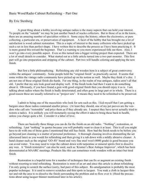 Basic Wood Radio Cabinet Refinishing – Part One By Eric Stenberg