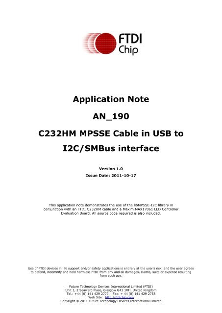 C232HM MPSSE Cable in USB to I2C/SMBus interface - FTDI