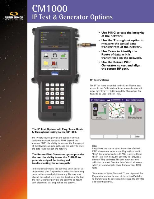 CM1000 Cable Modem System Analyzer Options - Sunrise Telecom